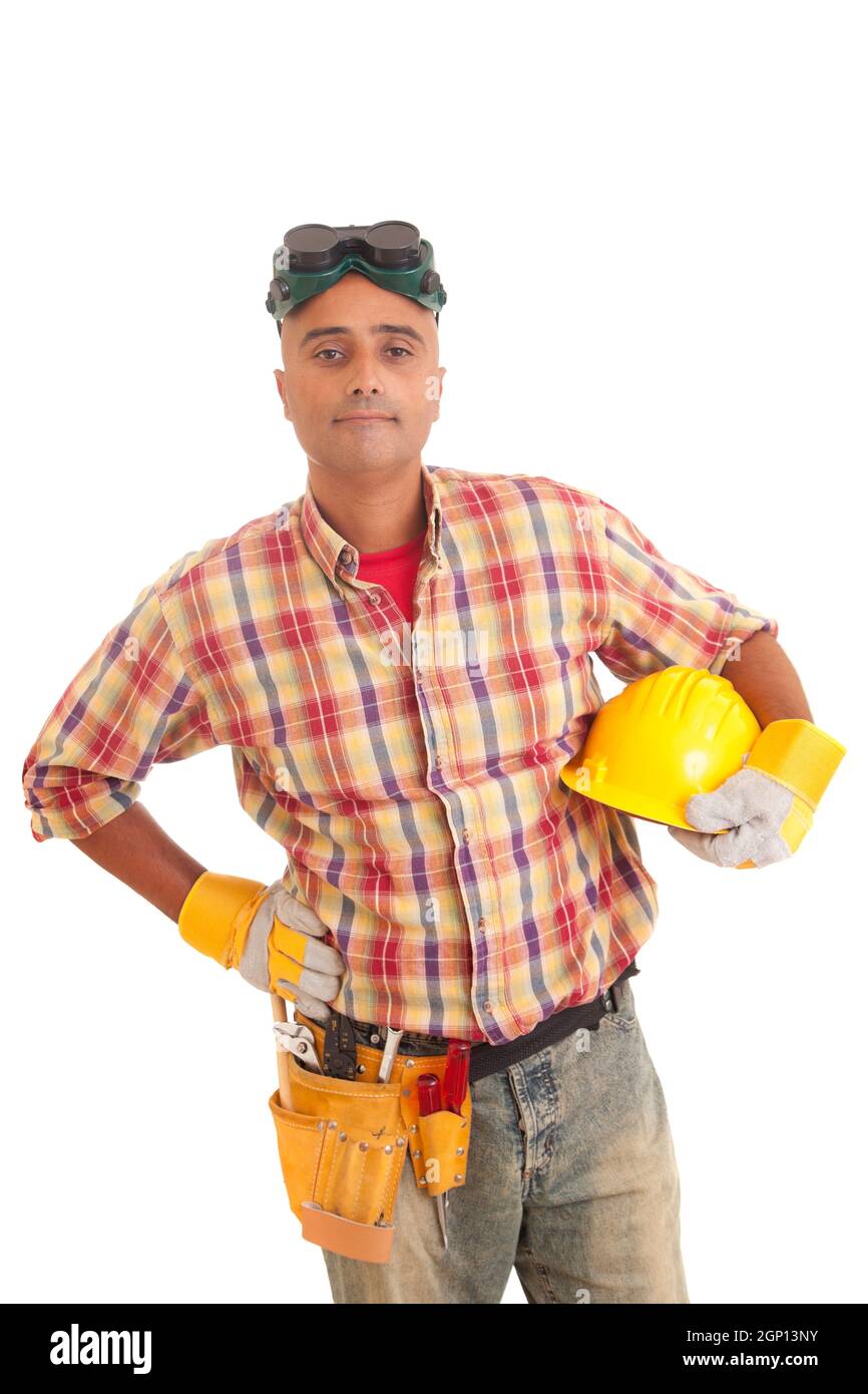 Construction worker, isolated over white background Stock Photo - Alamy