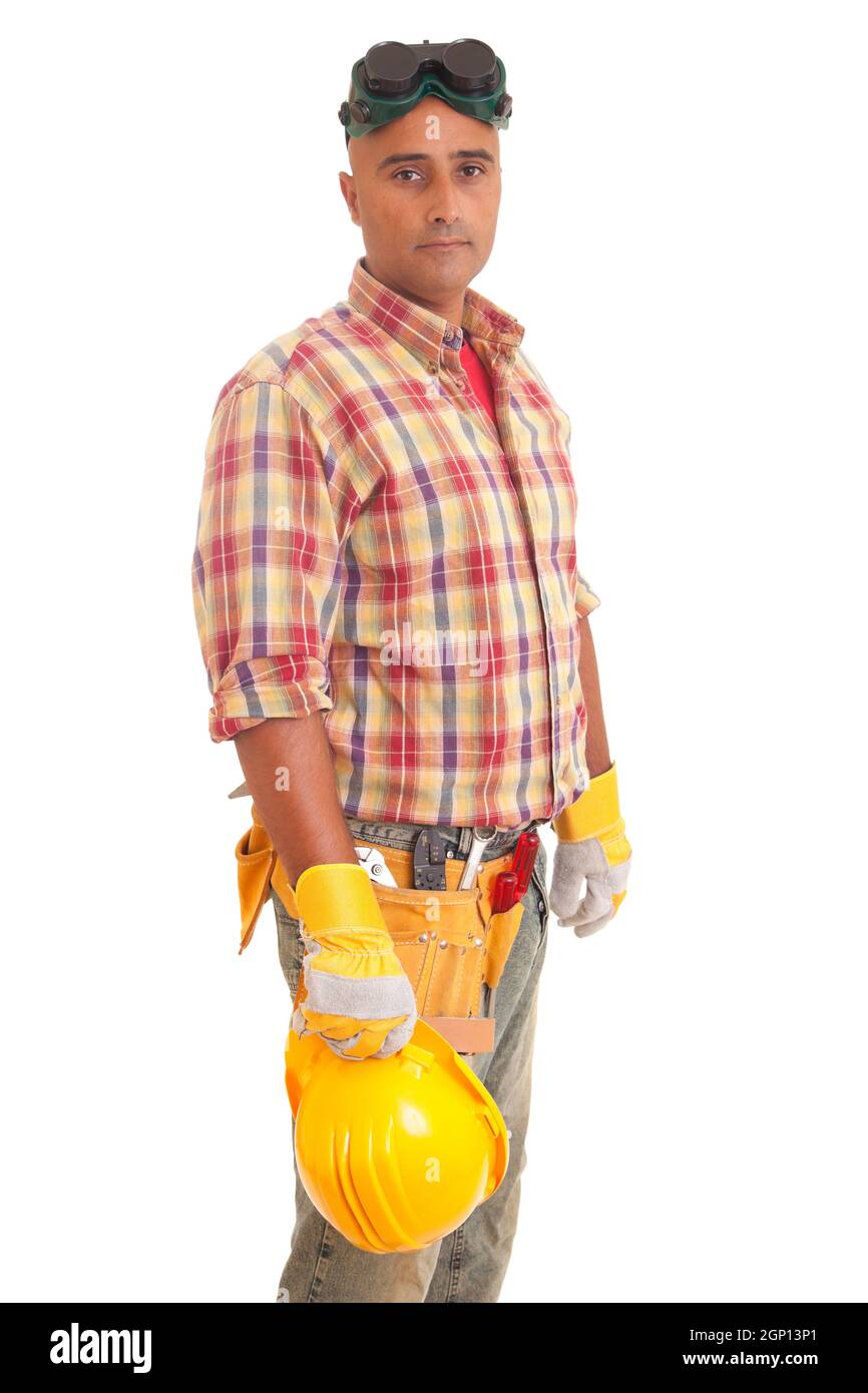 Construction worker, isolated over white background Stock Photo - Alamy
