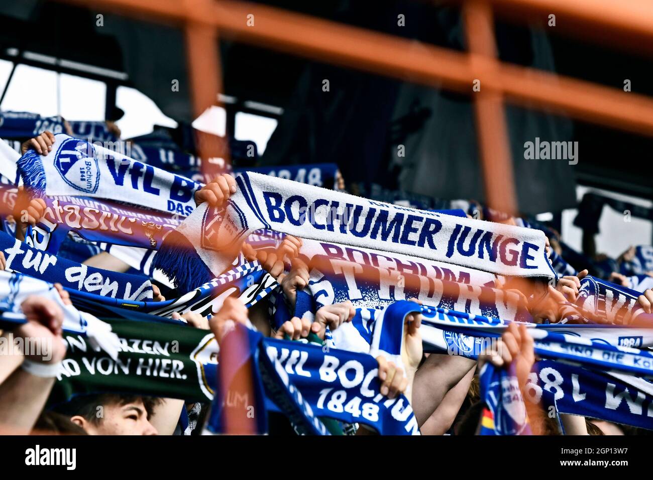 Vonovia Ruhrstadion Bochum, VfL Bochum fans hold up their fan scarves ...