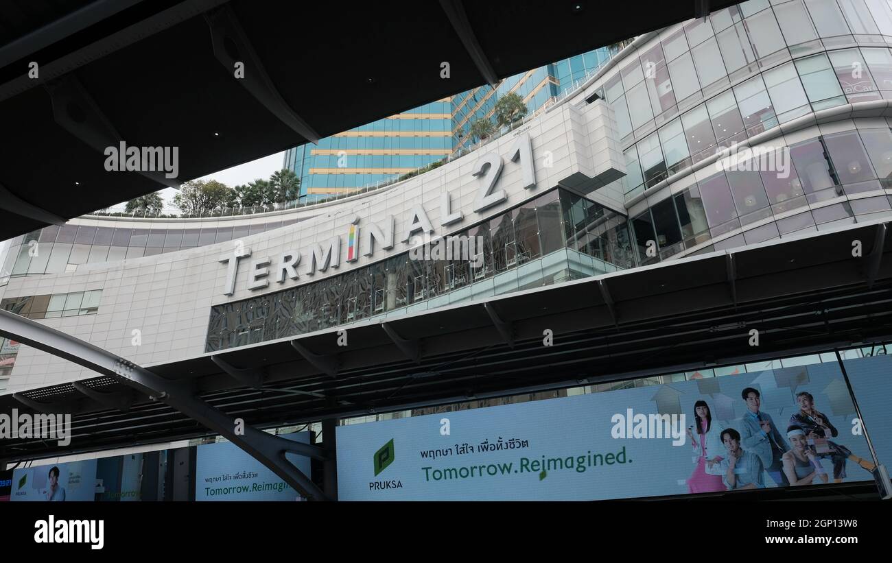 Terminal 21 viewed from BTS Skytrain Asoke Station Platform Bangkok ...