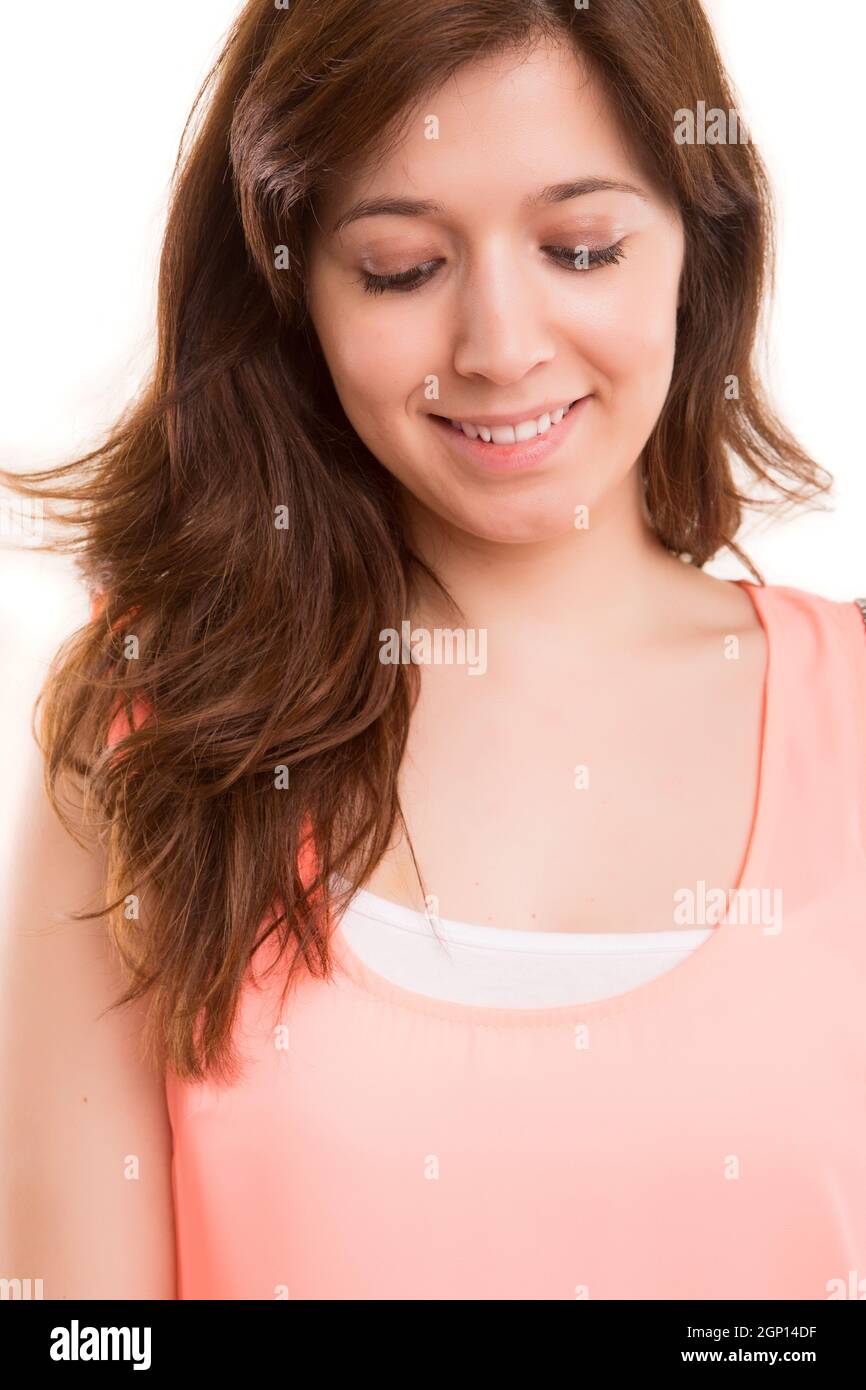 A Very Beautiful Young Woman Posing Isolated Over Copy Space Background