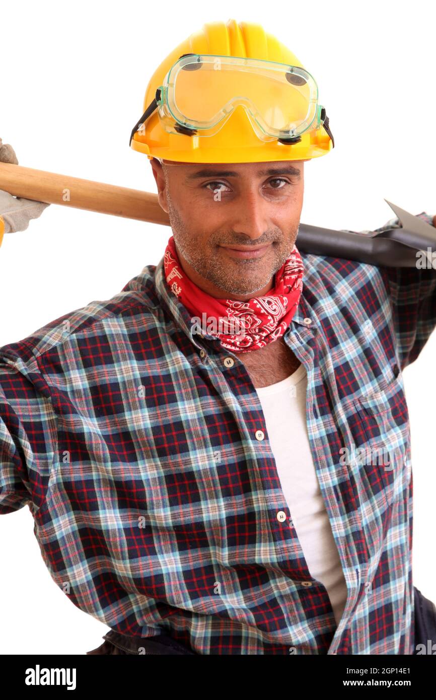 Construction worker, isolated over white background Stock Photo - Alamy
