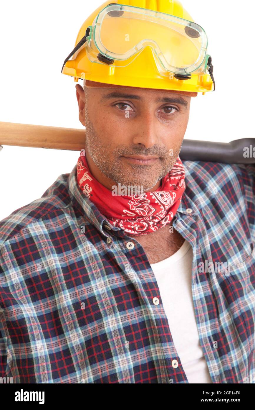 Construction worker, isolated over white background Stock Photo - Alamy