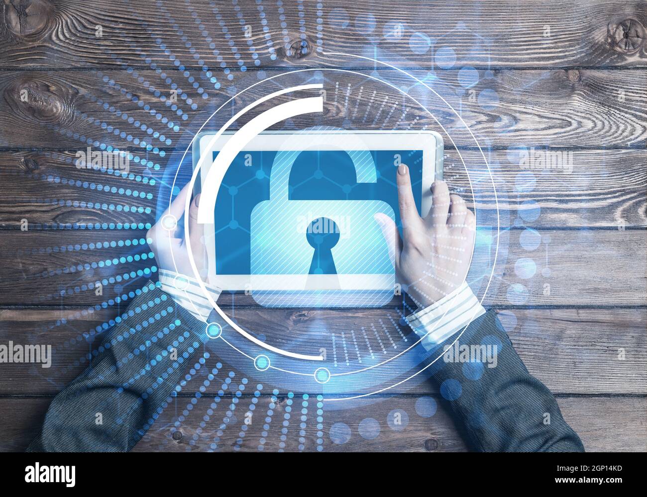 Concept of computer access with media lock icon on tablet screen Stock ...