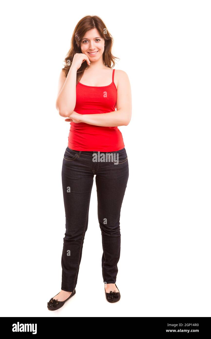 A Very Beautiful Young Woman Posing Isolated Over Copy Space Background