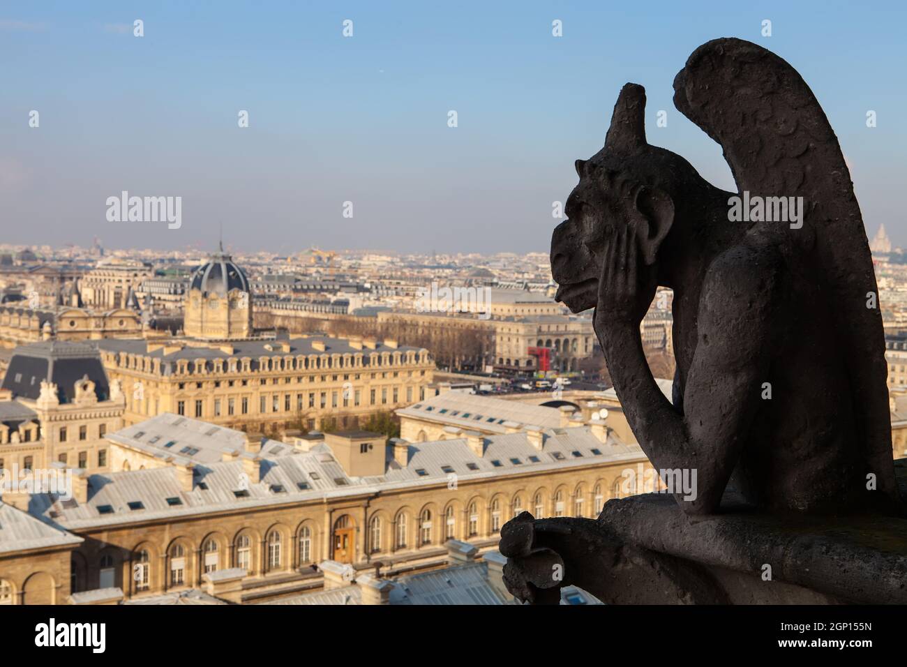 Notre Dame of Paris: Famous Chimera (demon) overlooking the Eiffel ...