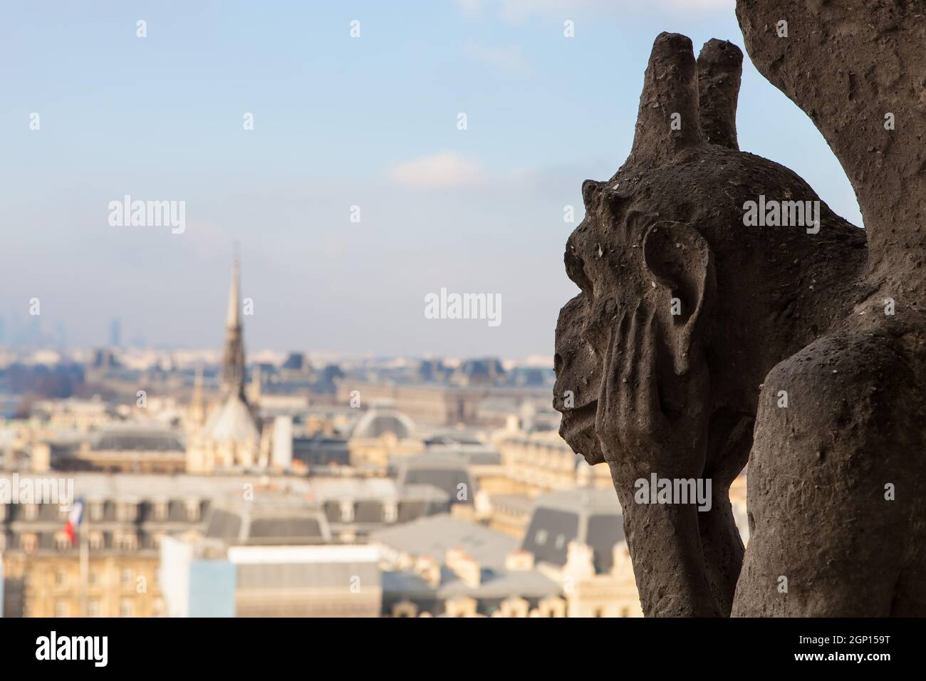 Notre Dame of Paris: Famous Chimera (demon) overlooking the Eiffel ...
