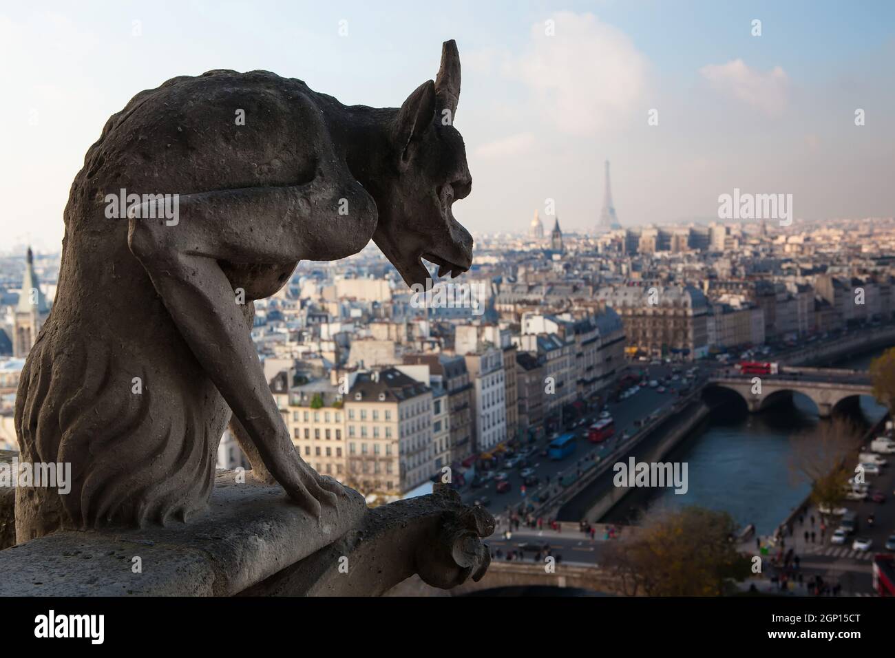 Notre Dame of Paris: Famous Chimera (demon) overlooking the Eiffel ...
