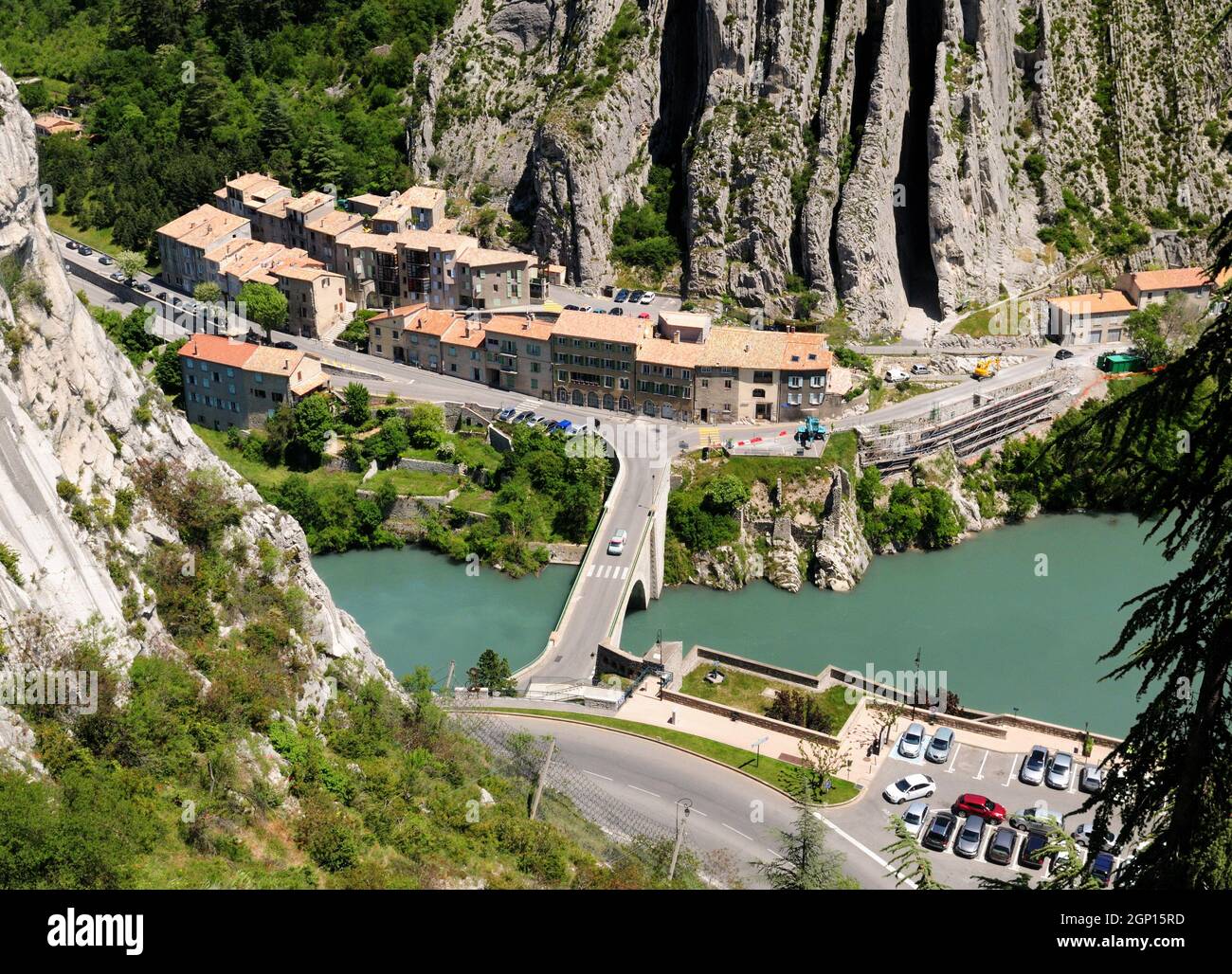 View From The Fortress Of Sisteron Down To A Bridge Crossing The Green ...