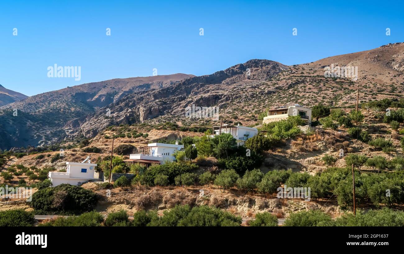 Houses on a hill in Keratokampos, Crete Stock Photo - Alamy