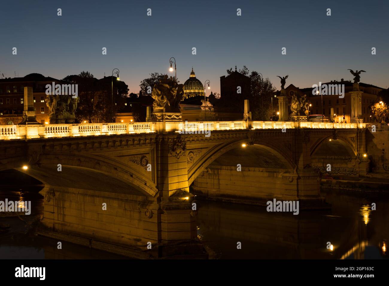 Cityscape romantic night view of Roma. Panorama with Saint Angelo ...