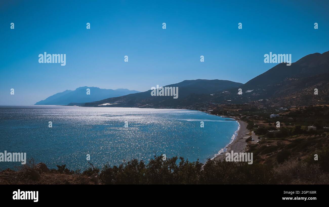 Landscape of coastline of Libyan sea in Keratokampos, Crete Stock Photo ...