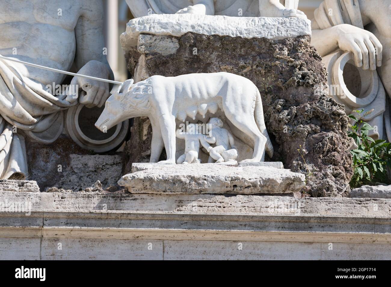 Statues in the Piazza del Popolo in Rome, Italy, the middle of Summer ...