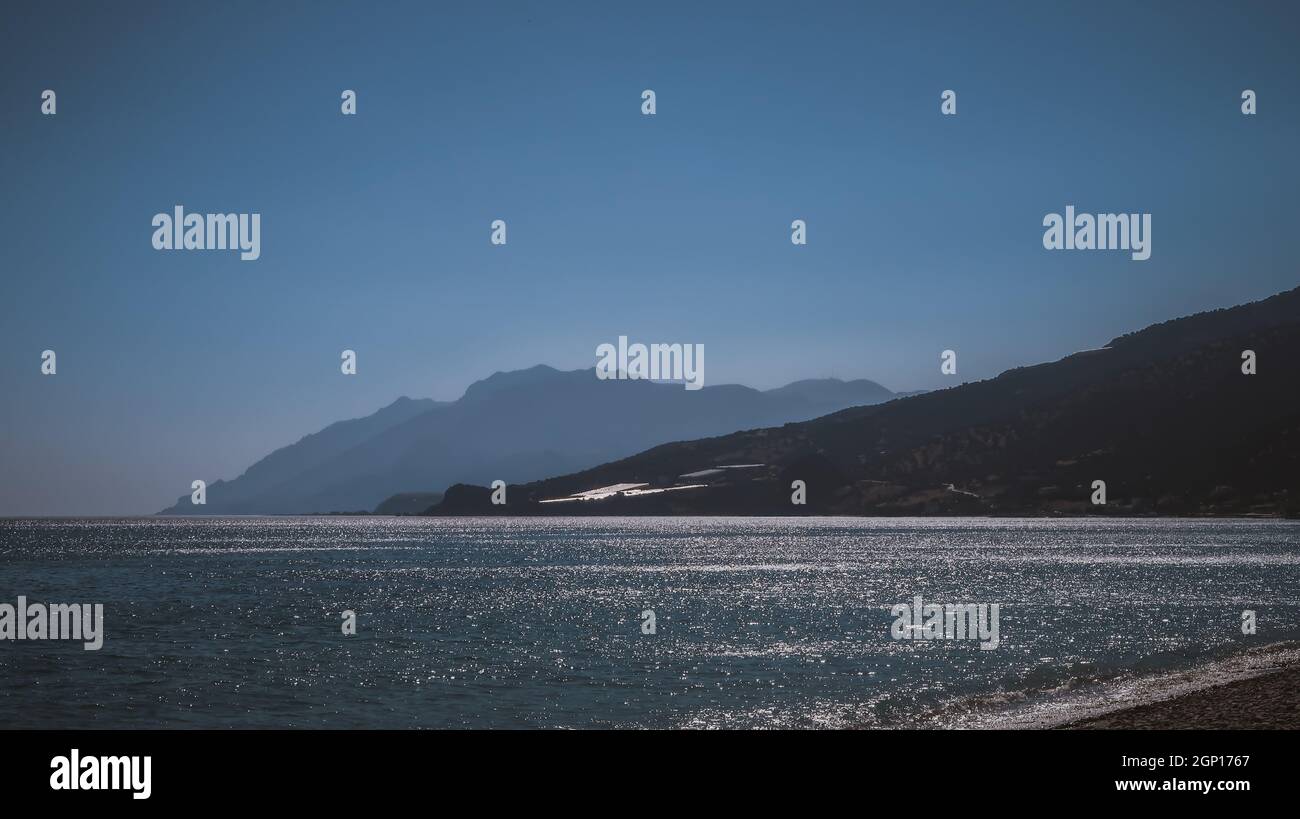 Landscape of coastline of Libyan sea in Keratokampos, Crete Stock Photo ...