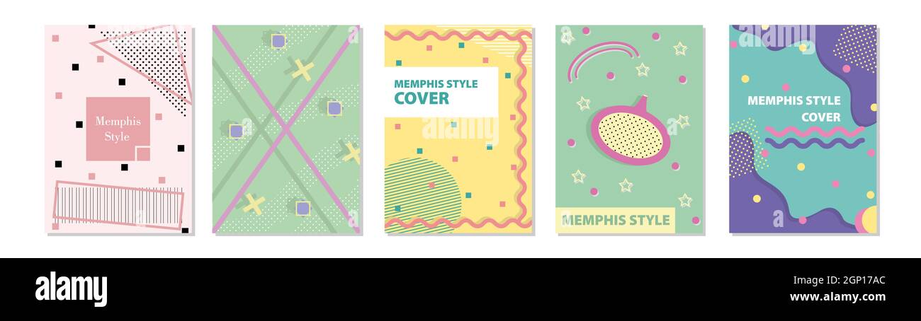 Set of Memphis Style Covers. Flat Vector Illustrations for Background ...