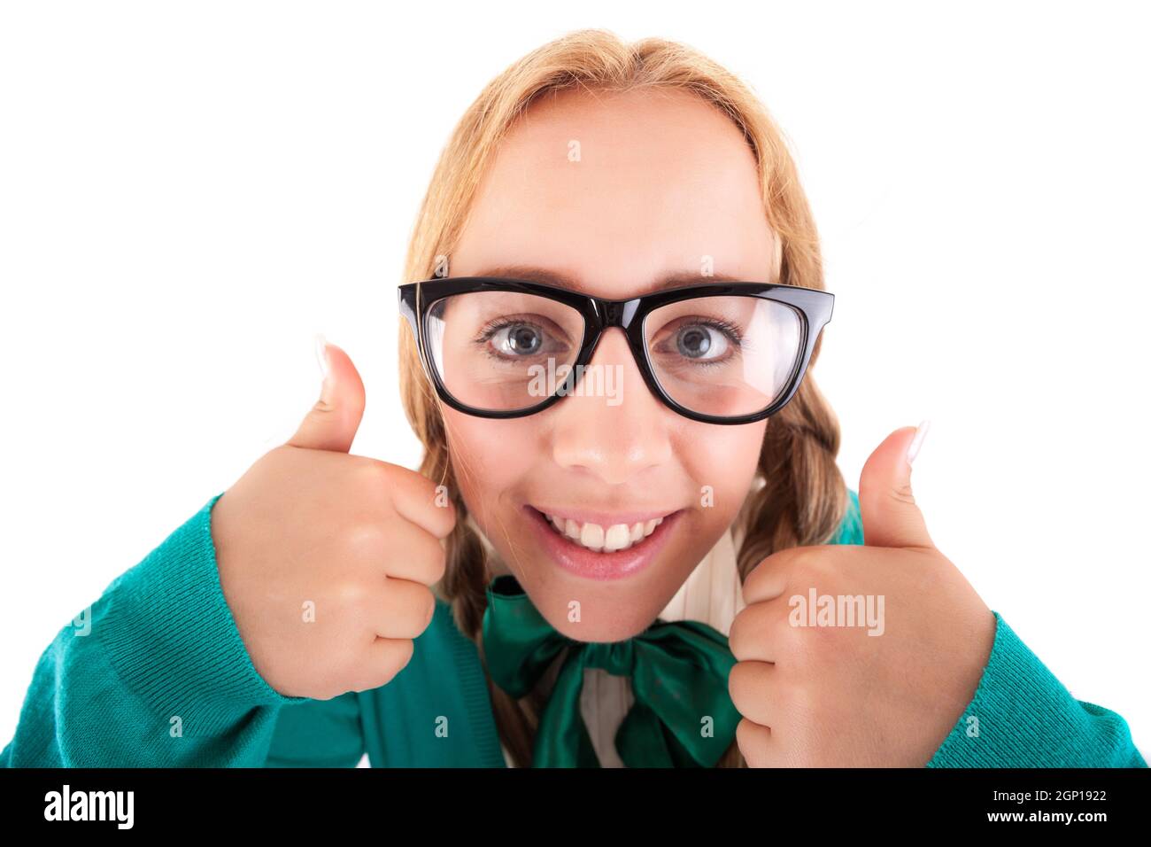 Silly nerd schoolgirl, posing over a white background Stock Photo - Alamy