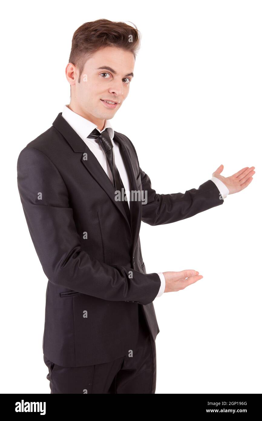 Business man making presentation - isolated on white Stock Photo - Alamy