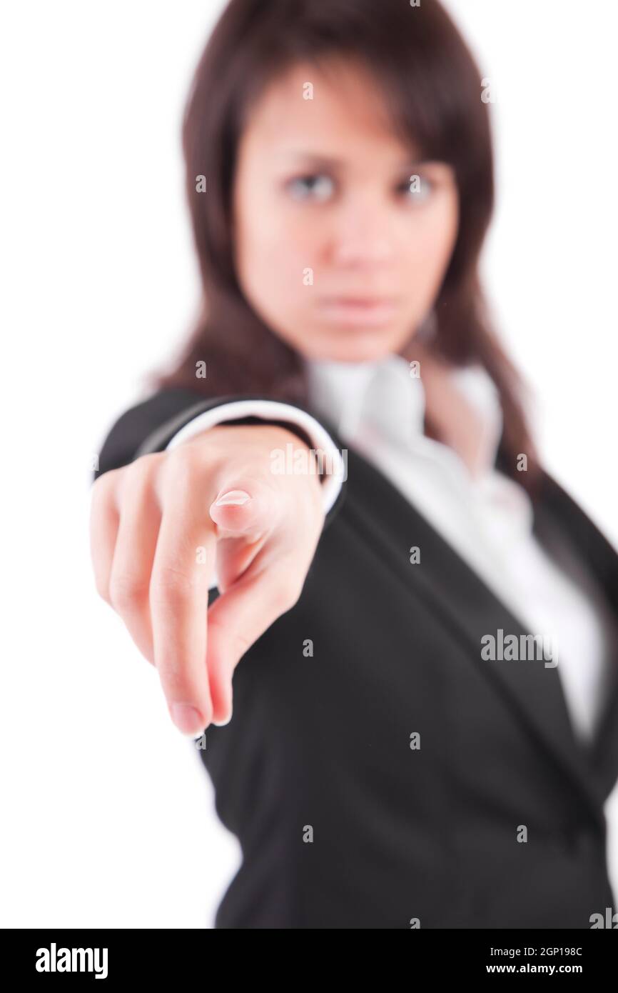 Business woman, pointing forward - focus on finger Stock Photo - Alamy