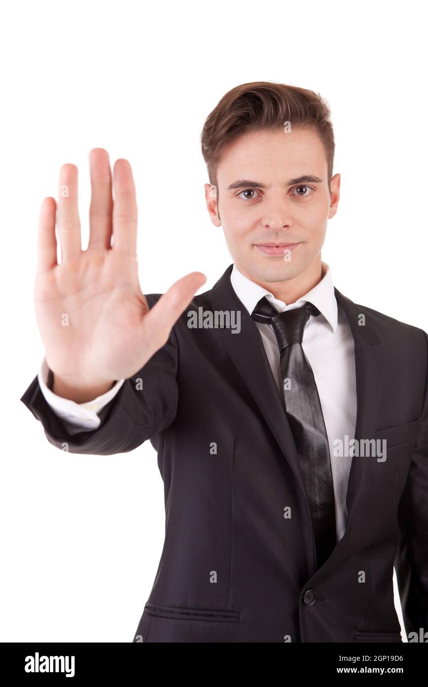 Business man making stop sign, isolated Stock Photo - Alamy