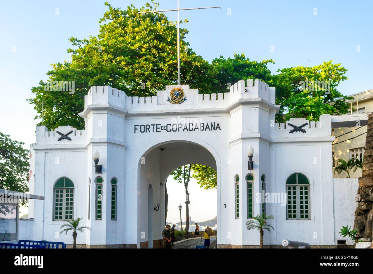 Military wall and entrance in the Copacabana Fort in Rio de Janeiro ...