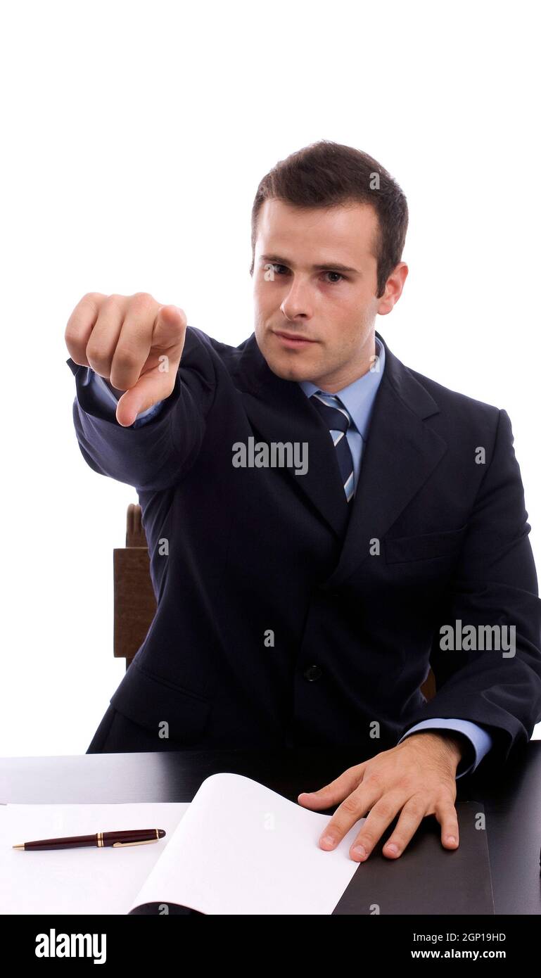 Young Businessman, showing positivity - focus on finger Stock Photo - Alamy