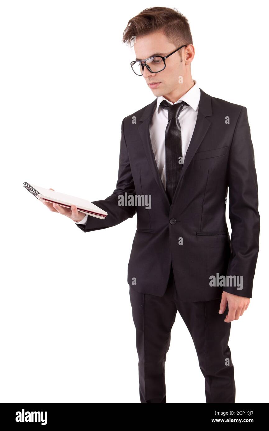 Engineer reading plan, isolated over white background Stock Photo - Alamy