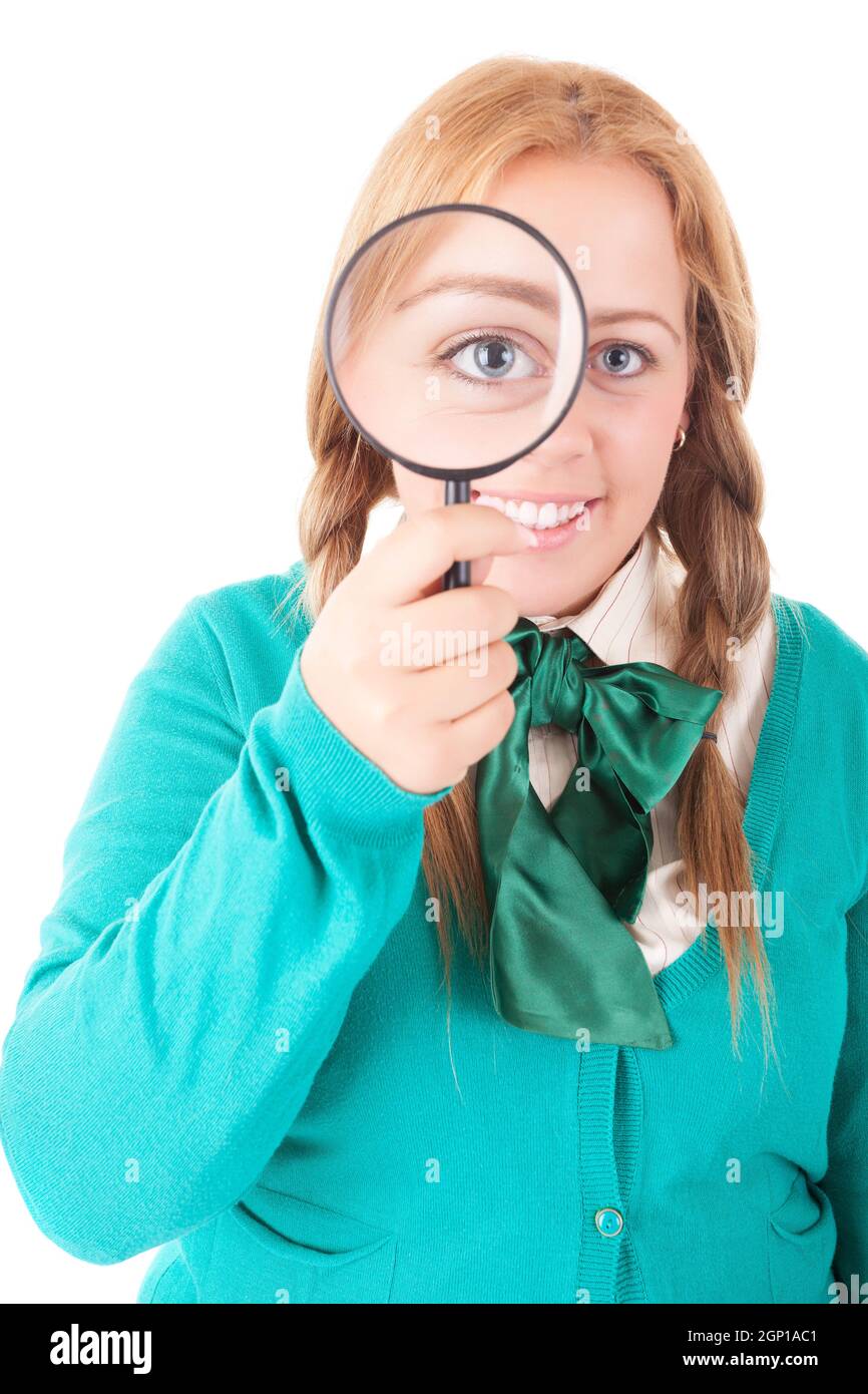 Silly nerd schoolgirl, posing over a white background Stock Photo - Alamy