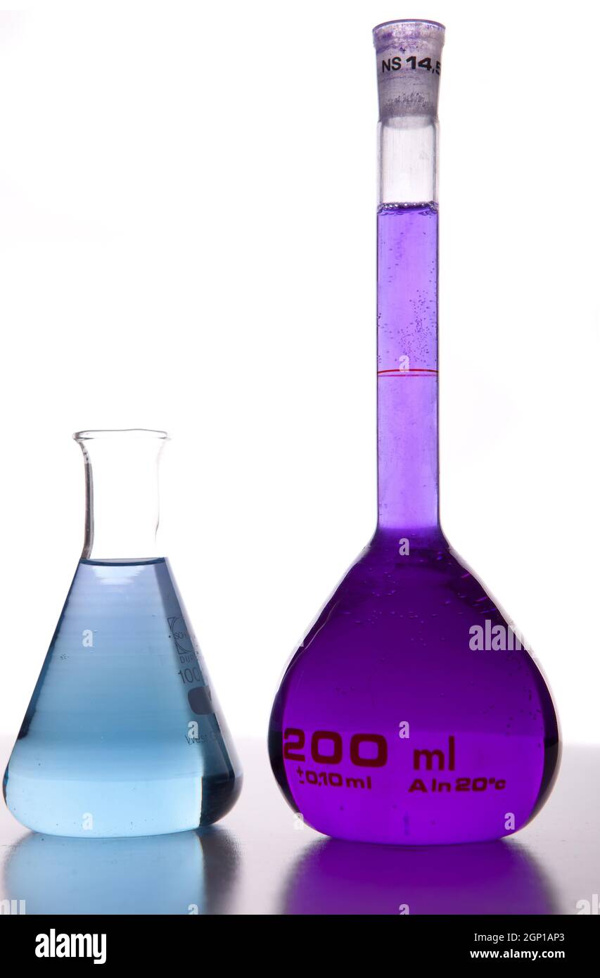Laboratory equipment with some colored liquids Stock Photo - Alamy