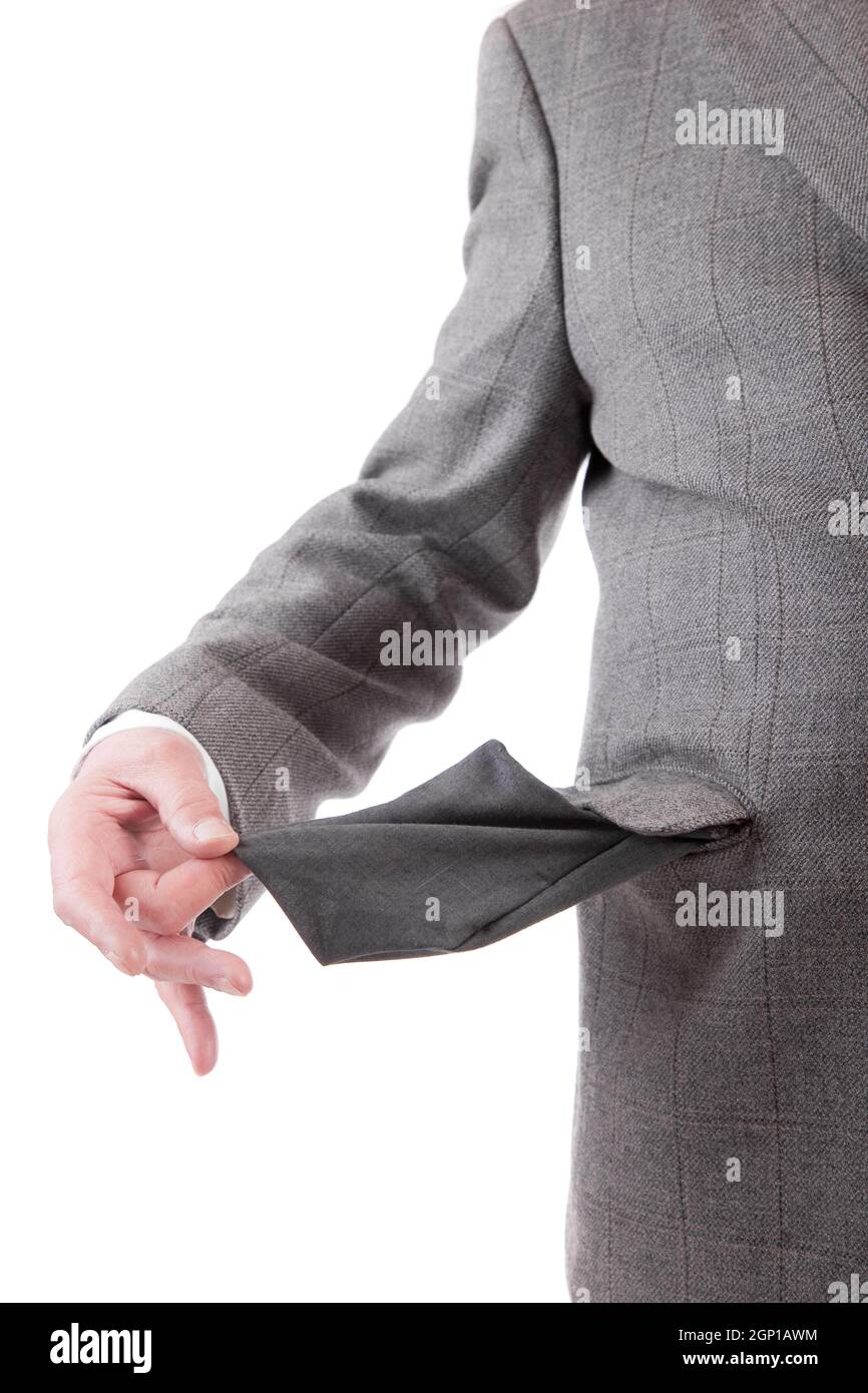 Man holding empty pocket, isolated over white background Stock Photo ...