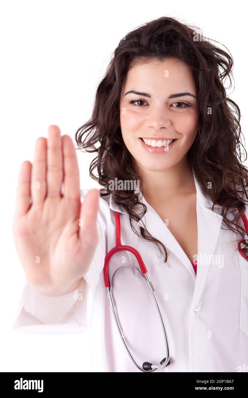 Young doctor making stop sign Stock Photo - Alamy