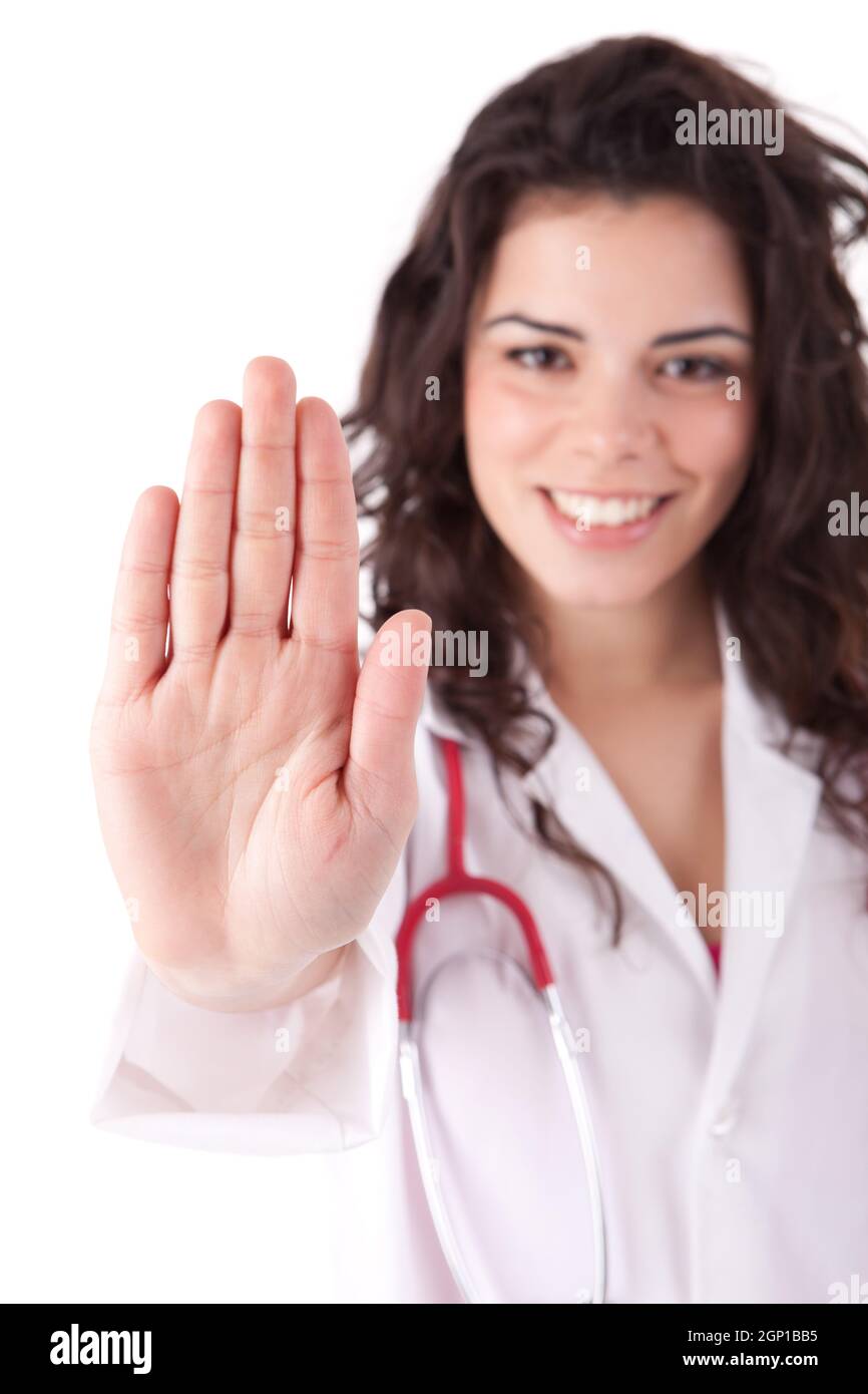 Young nurse making stop sign Stock Photo - Alamy