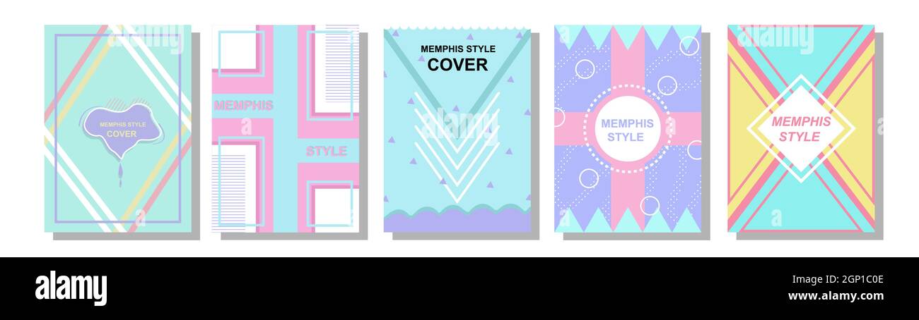 Set of Memphis Style Covers. Flat Vector Illustrations for Background ...