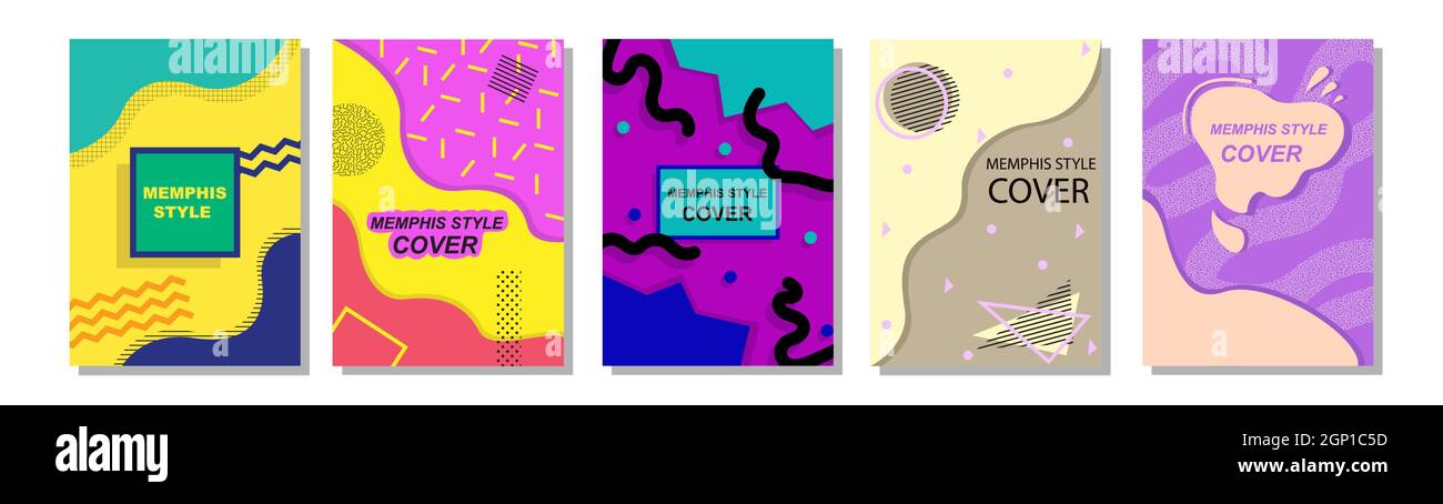 Set of Memphis Style Covers. Flat Vector Illustrations for Background ...