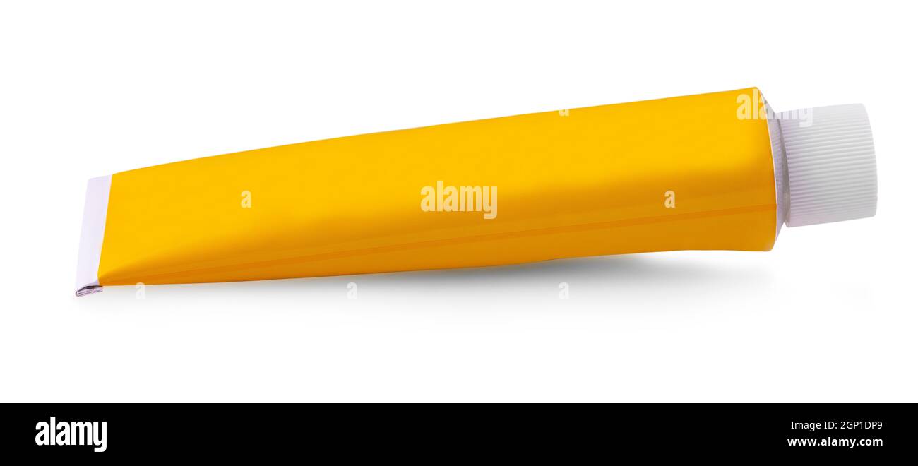 Yellow tube mockup template for cosmetic cream or gel, isolated on ...