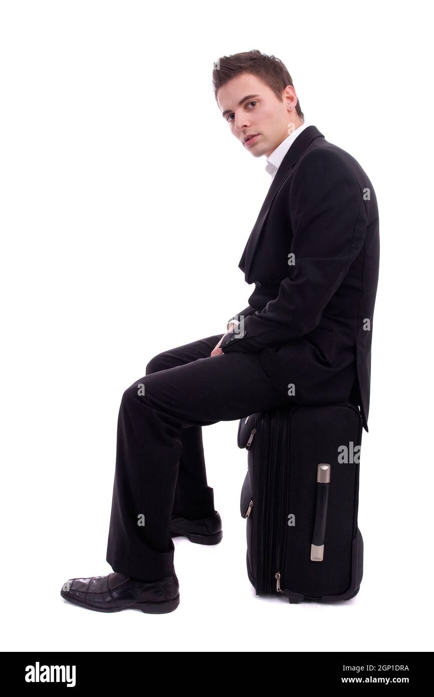 Business man waiting at the airport, isolated on white Stock Photo - Alamy