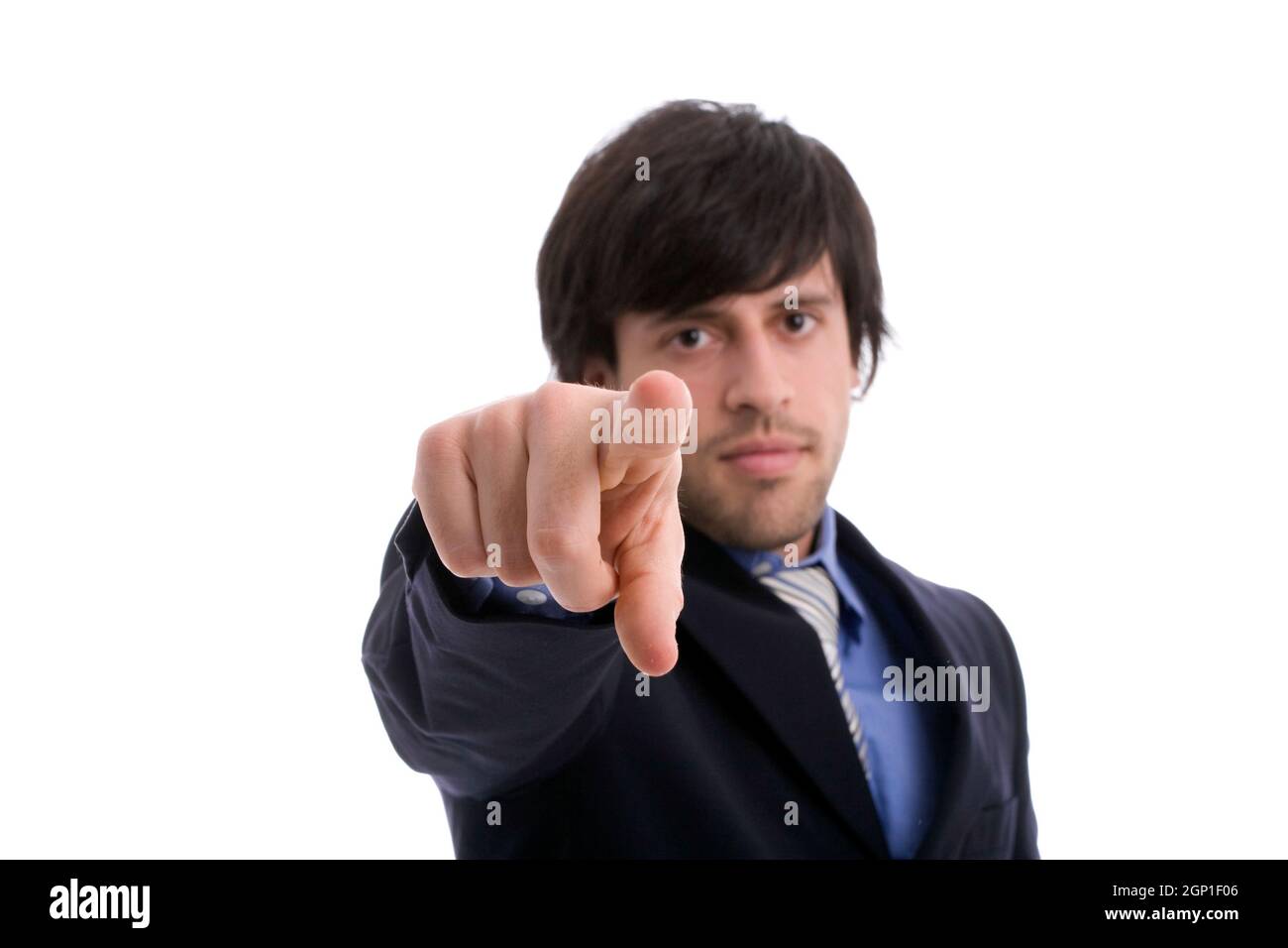 Business man pointing forward, focus on finger Stock Photo - Alamy