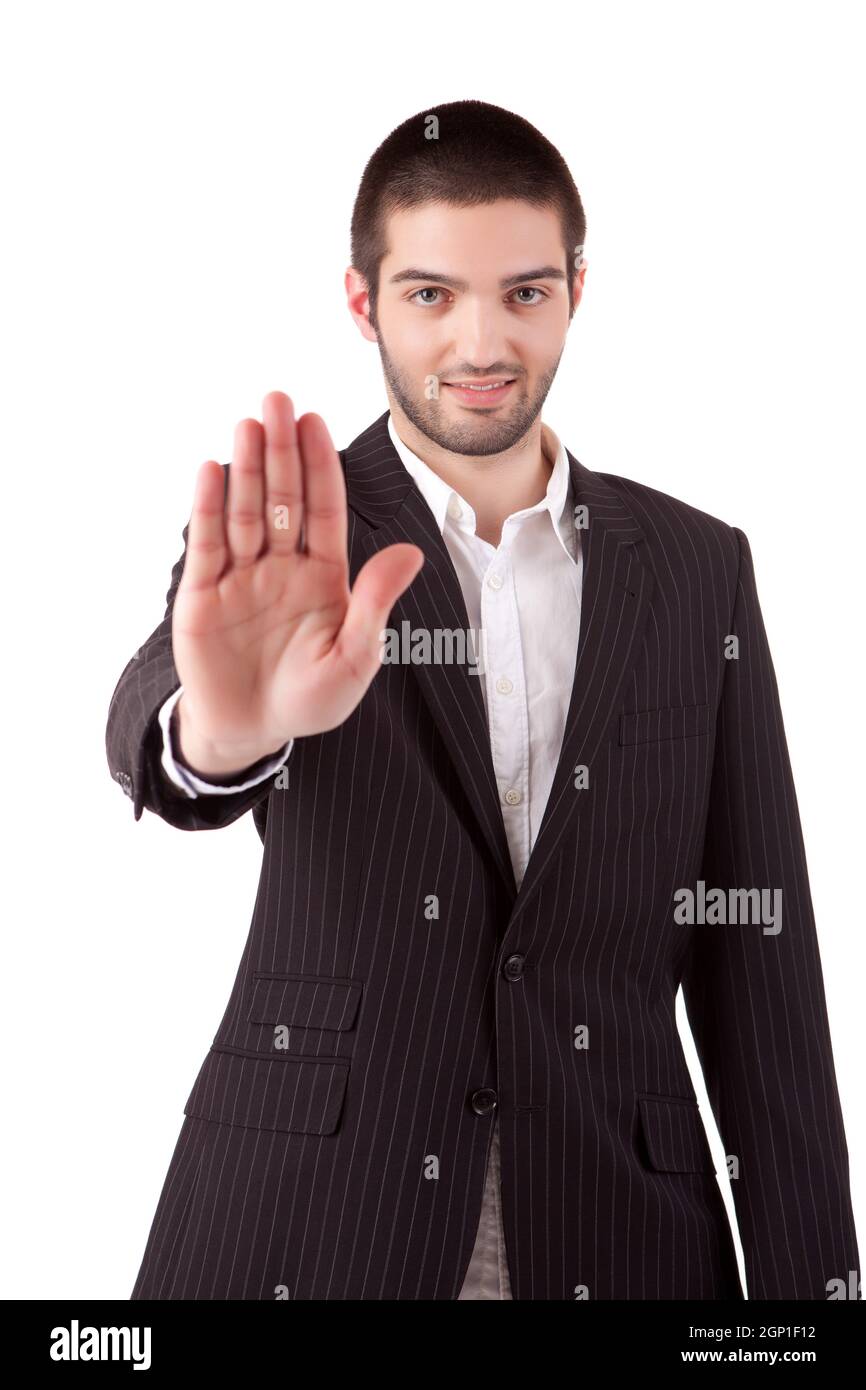 Business man making stop sign, isolated Stock Photo - Alamy
