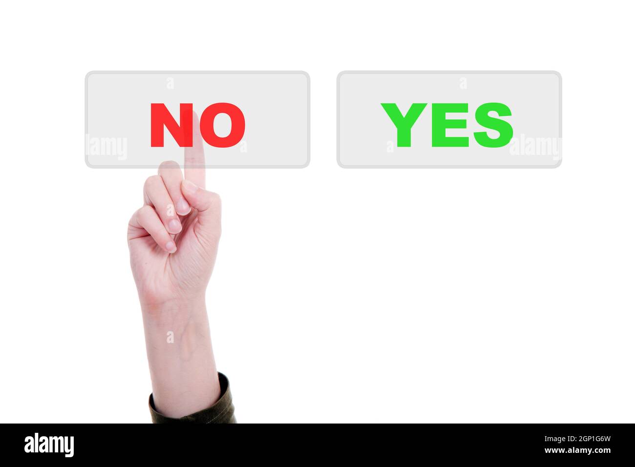 Man's Finger pressing the NO key - Isolated over white background Stock ...