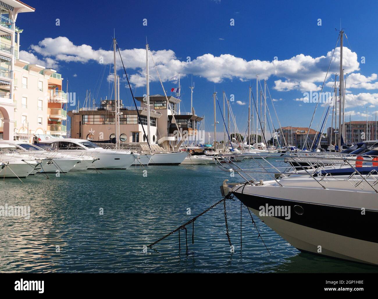 Luxurious Boats In The Yachting Harbour Of Frejus In France On A ...