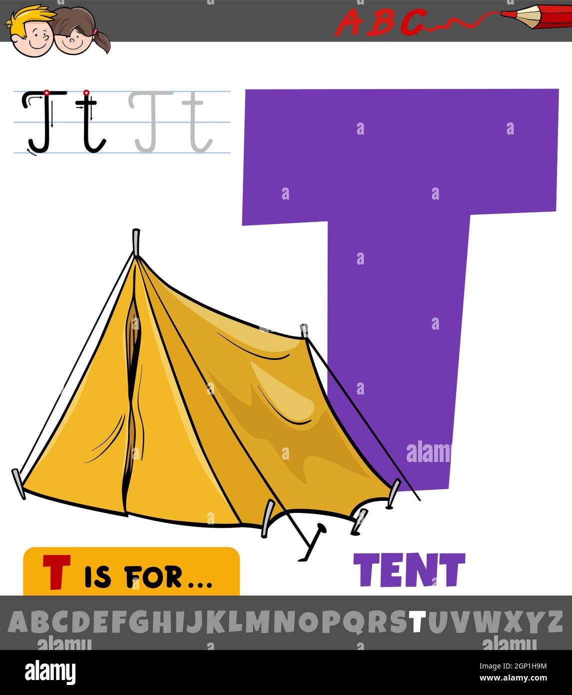 letter T from alphabet with cartoon tent object Stock Vector Image ...