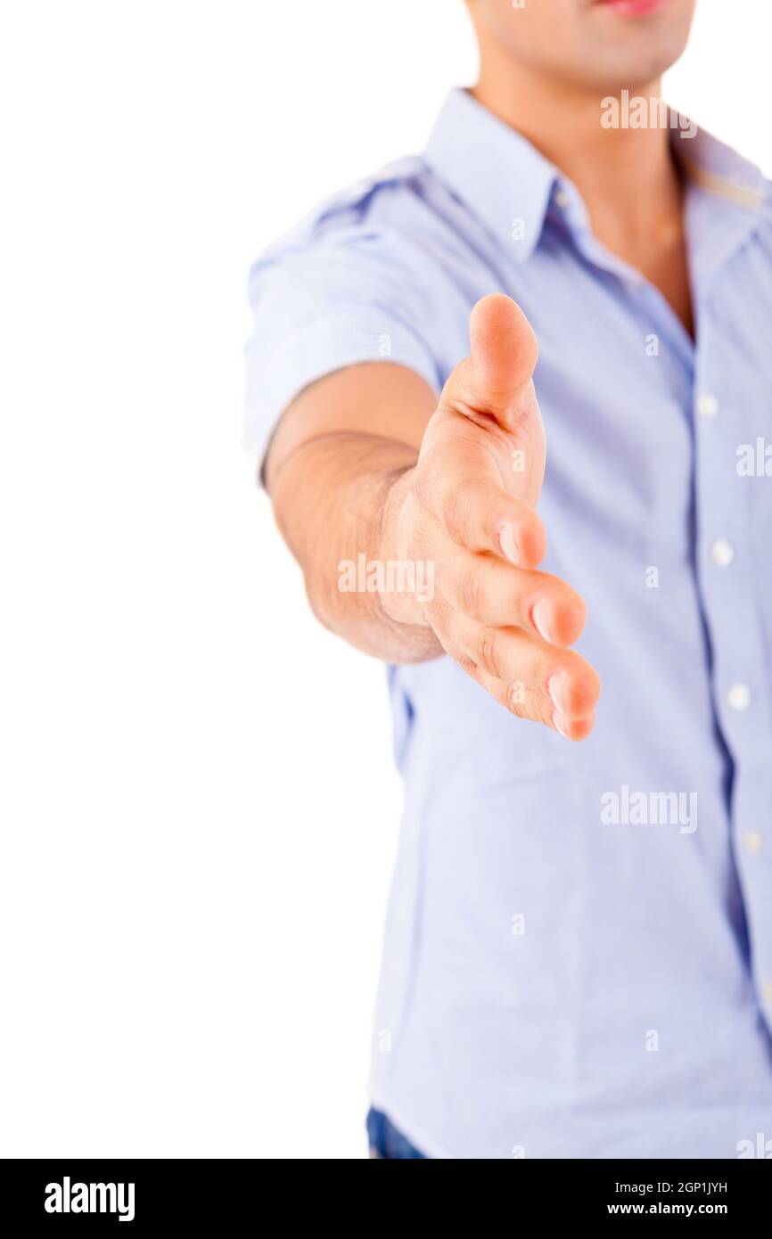 Young man offering handshake, isolated over a white background Stock ...