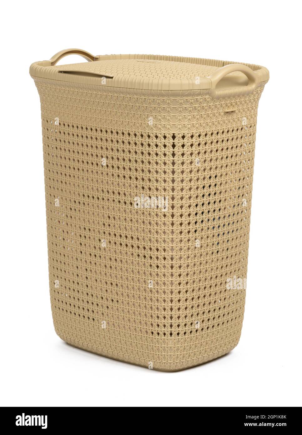 Plastic beige laundry basket isolated on white background Stock Photo ...