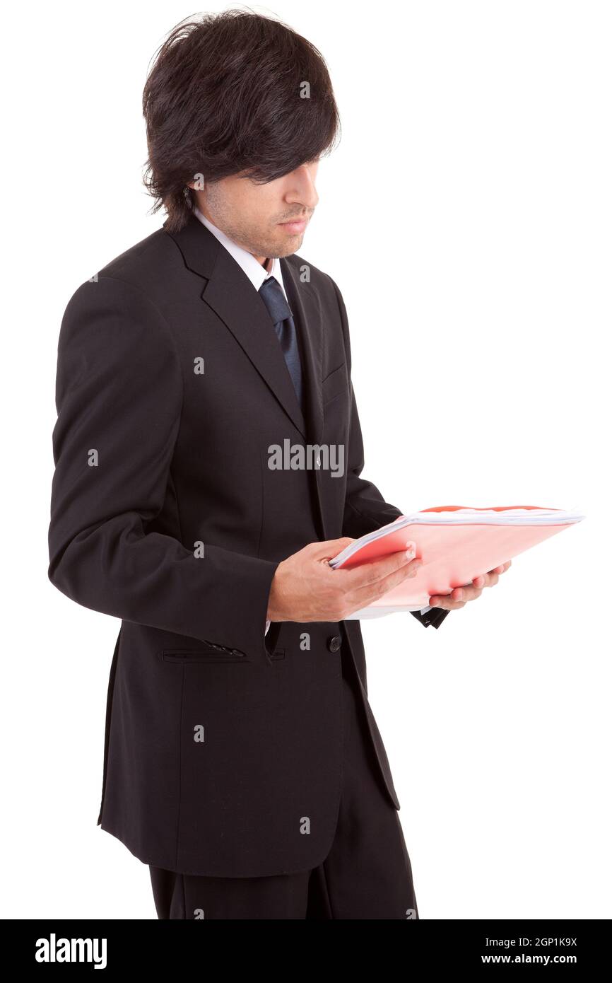 Engineer reading plan, isolated over white background Stock Photo - Alamy