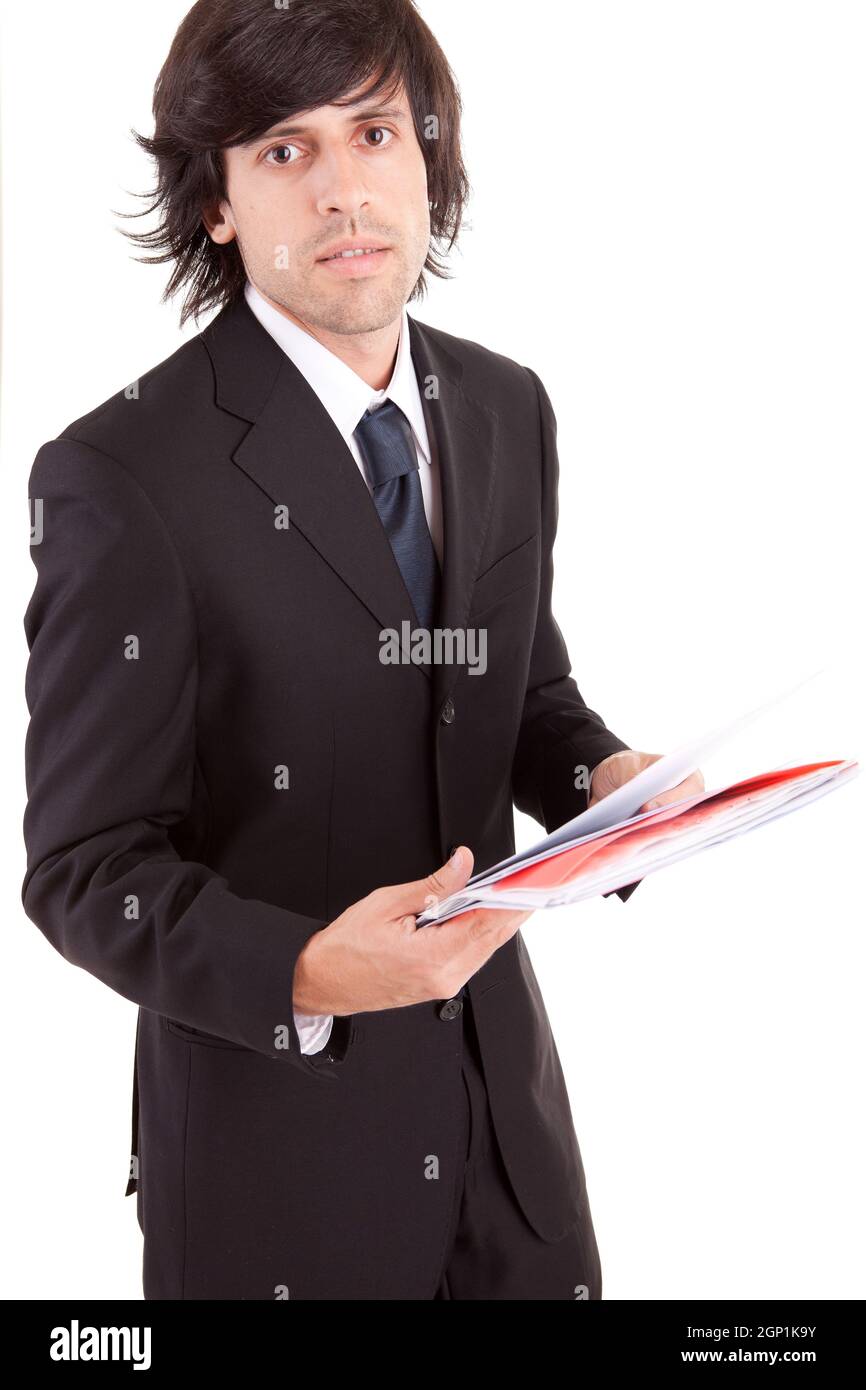Engineer reading plan, isolated over white background Stock Photo - Alamy