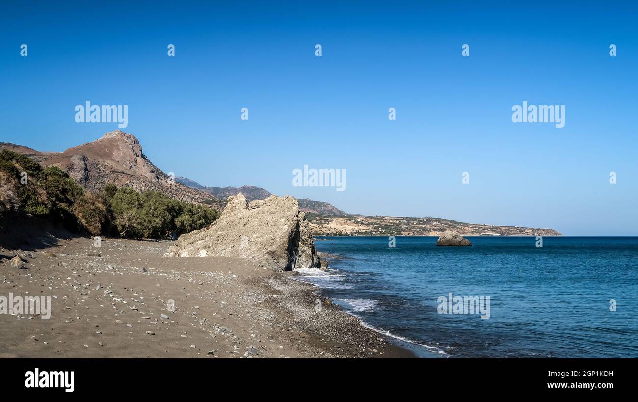 Landscape of coastline of Libyan sea in Keratokampos, Crete Stock Photo ...