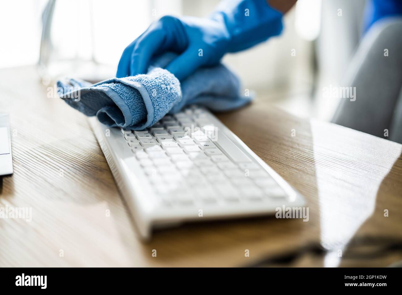 Cleaning Keyboard At Desk In Office. Professional Service Stock Photo ...