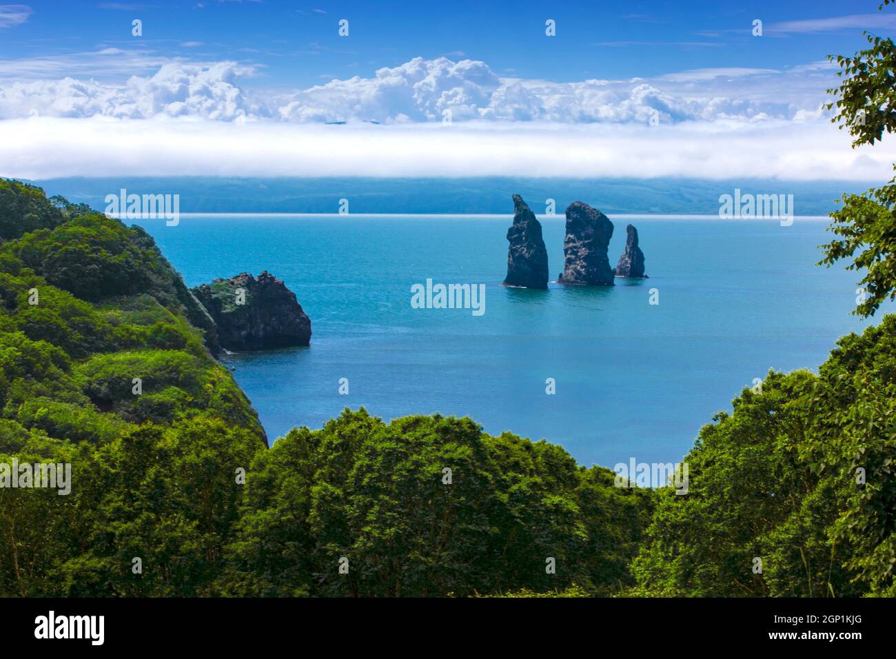 Three Brothers Rocks in the Avacha Bay of the Pacific Ocean. The coast ...