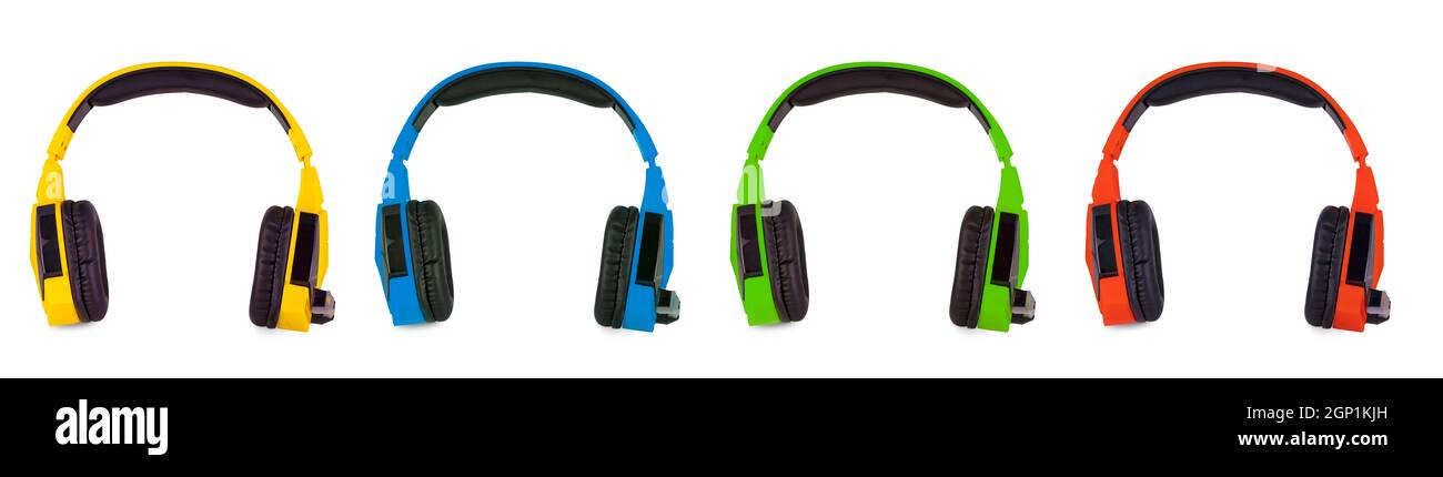 Set of colored headphones isolated on white background Stock Photo - Alamy
