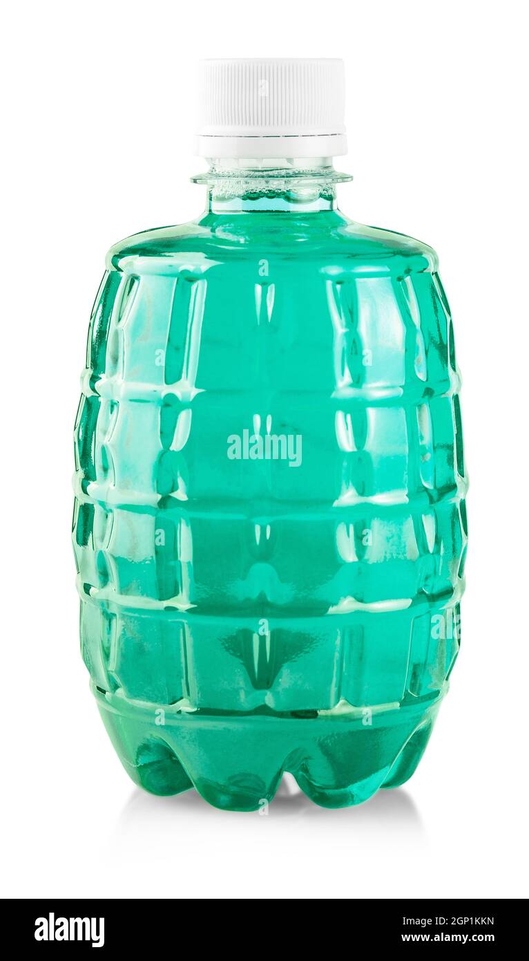 Green water in plastic bottle on white background Stock Photo - Alamy