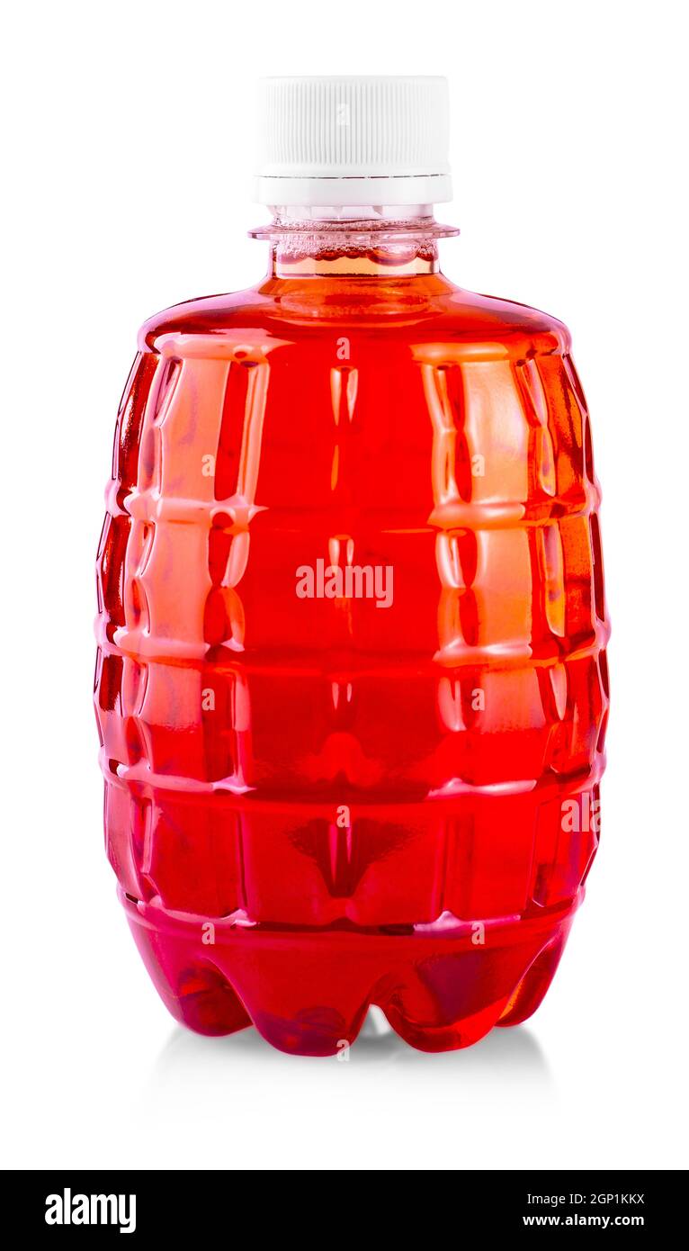Red drink in plastic bottle on white background Stock Photo - Alamy